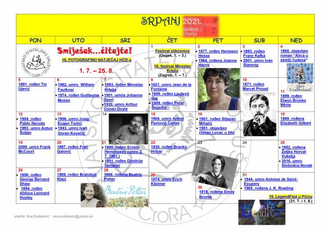 Hrvatsko čitateljsko društvo - istaknuti datumi u srpnju